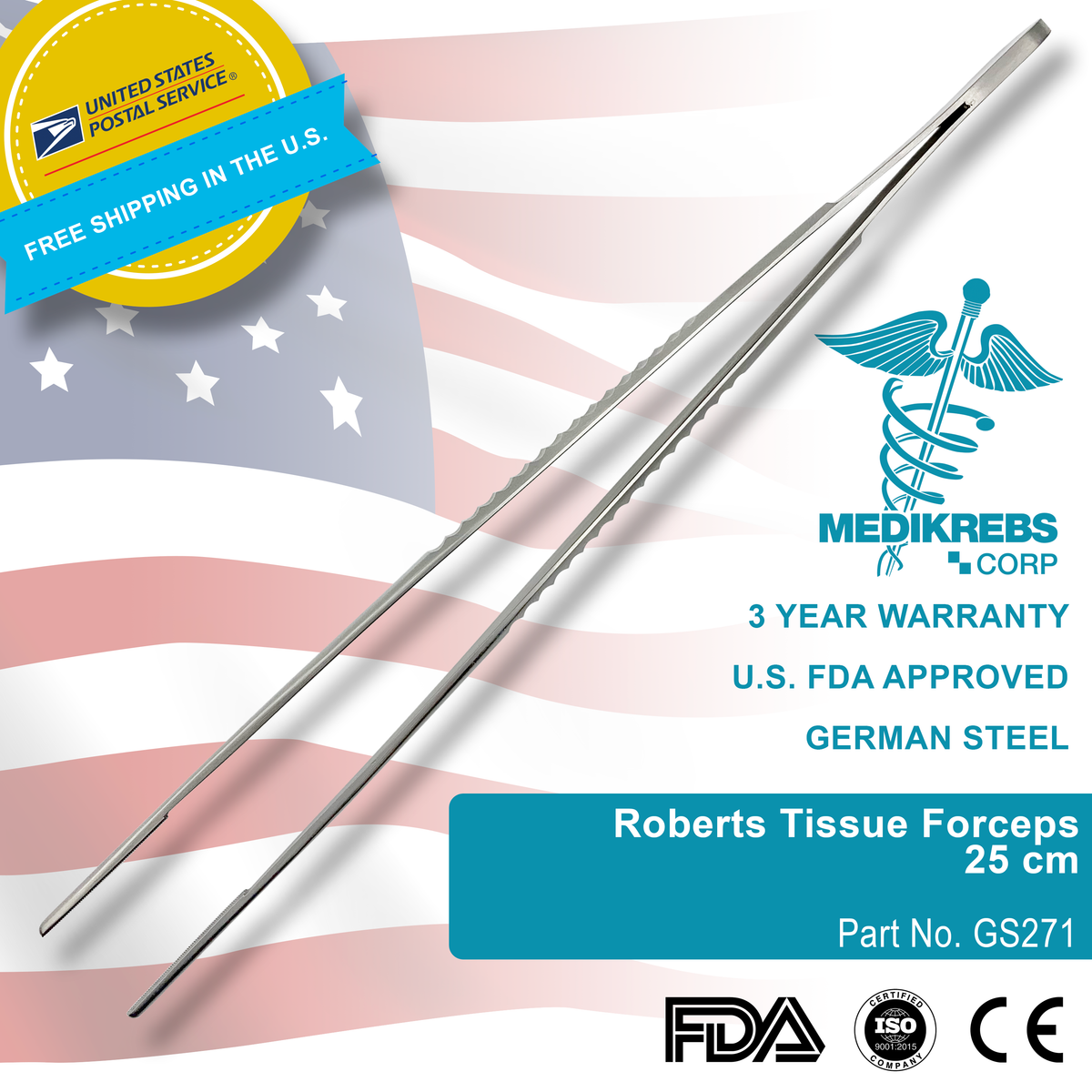 Roberts Tissue Forceps 25 cm Surgical Instruments – Medikrebs Corp.
