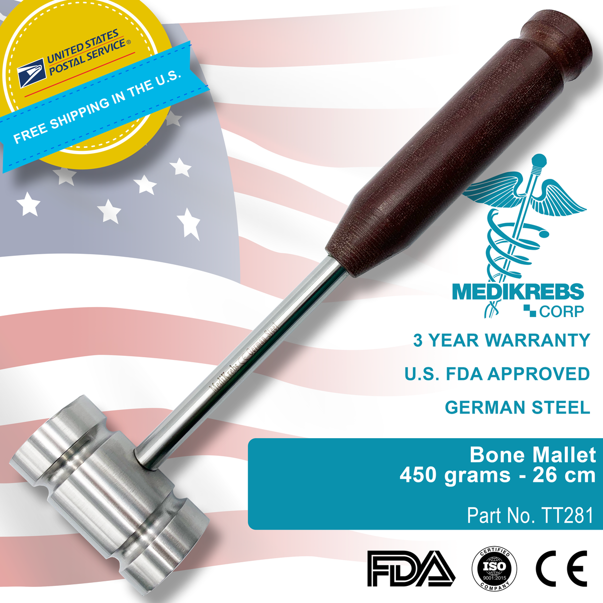Bone Mallet 450 grams 26 cm Surgical Instruments – Medikrebs Corp.